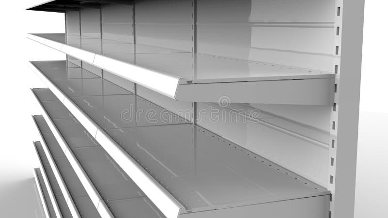 Set of White Empty Store Shelves. Retail Double Shelf Rack. Showcase ...