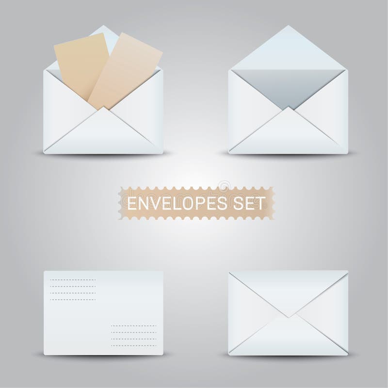Set White Envelopes. Open and Closed Envelope Stock Illustration ...
