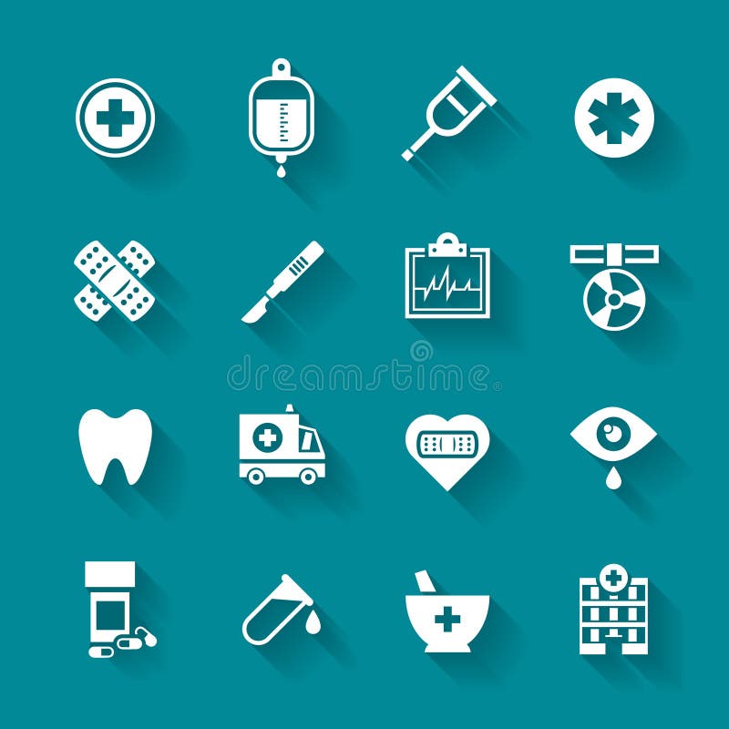 Set of White Flat Medical Icons. Stock Illustration - Illustration of ...