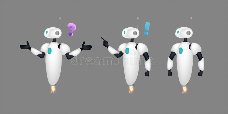 Set of White Flying Robots. Chat Bots. Good for App and Game Design ...
