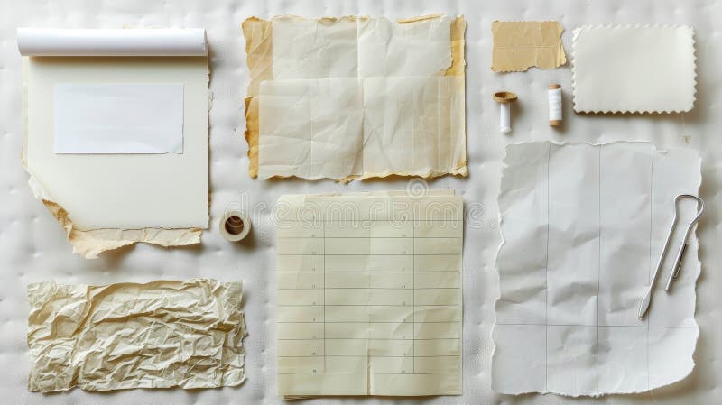 A Set of White Folded Paper, Grungy Old Paper, Ragged Sheets of Paper ...