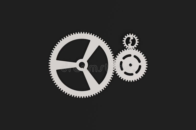 Set of White Gears and Cogs on Black Background Stock Illustration ...