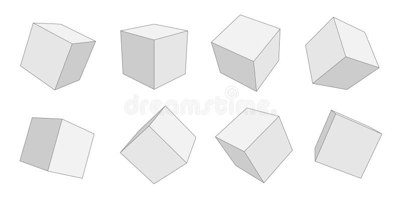 Set of White Geometric Cubes. Blocks Linear Geometric Drawing.Vector ...