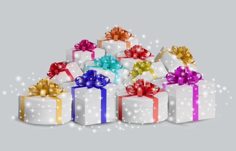 Set White Gift Box with Glitter Sparkles. Realistic, Closed Holiday Box ...