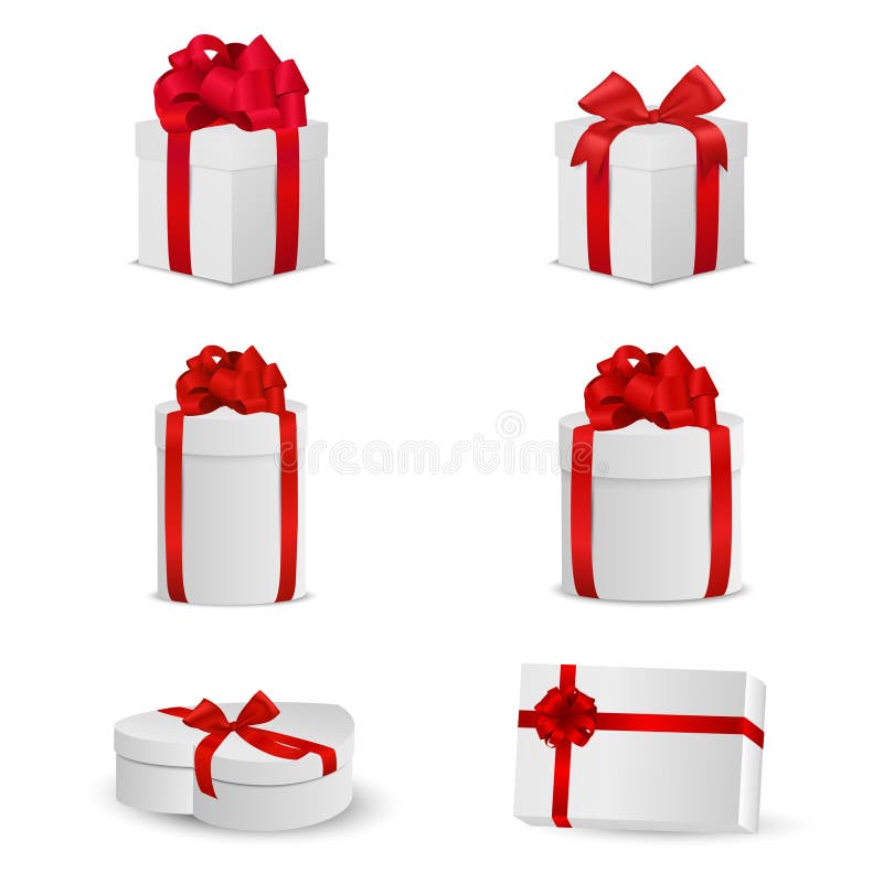 Set of White Gift Boxes with Red Bows and Ribbons Stock Vector ...