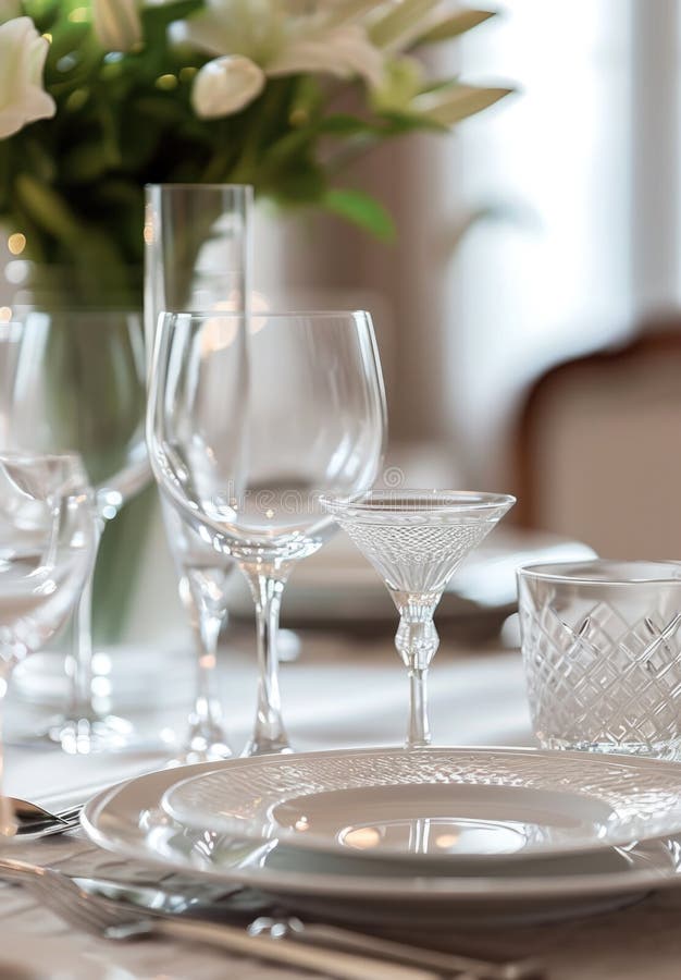 A Set of White Glassware. Table Setting Stock Illustration ...