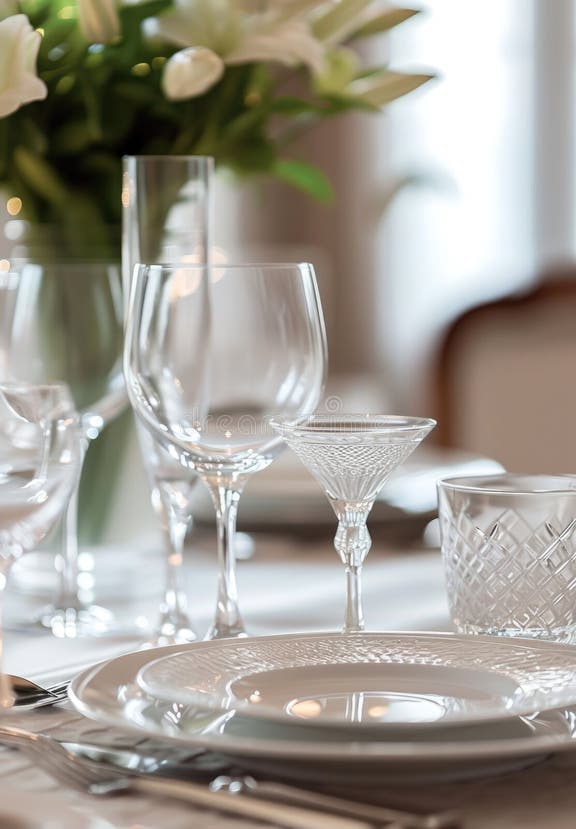 A Set of White Glassware. Table Setting Stock Illustration ...