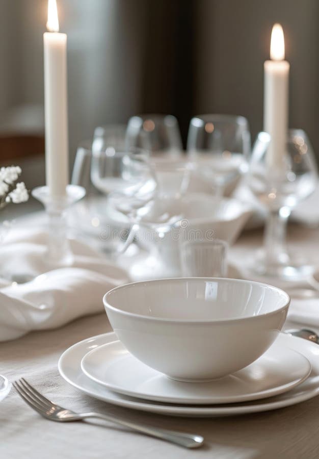 A Set of White Glassware. Table Setting Stock Illustration ...