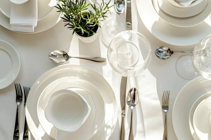 A Set of White Glassware. Table Setting Top View Stock Illustration ...