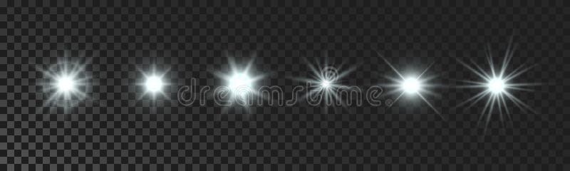 Set of White Glowing Sparkling Stars Stock Vector - Illustration of ...