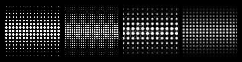 Set of White Halftone Circle Dots Gradient Pattern Textures. Half Tone ...