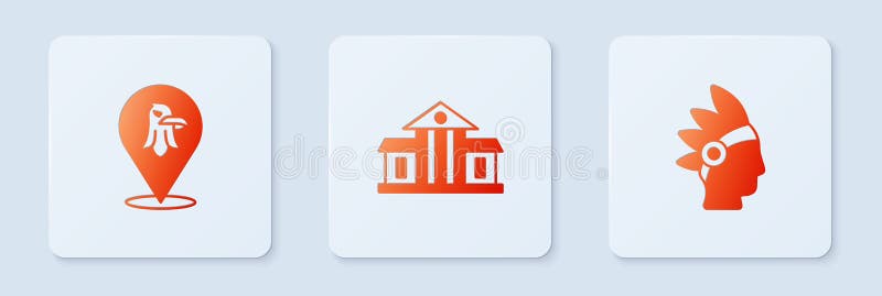 Set White House, Eagle and Native American Indian. White Square Button ...