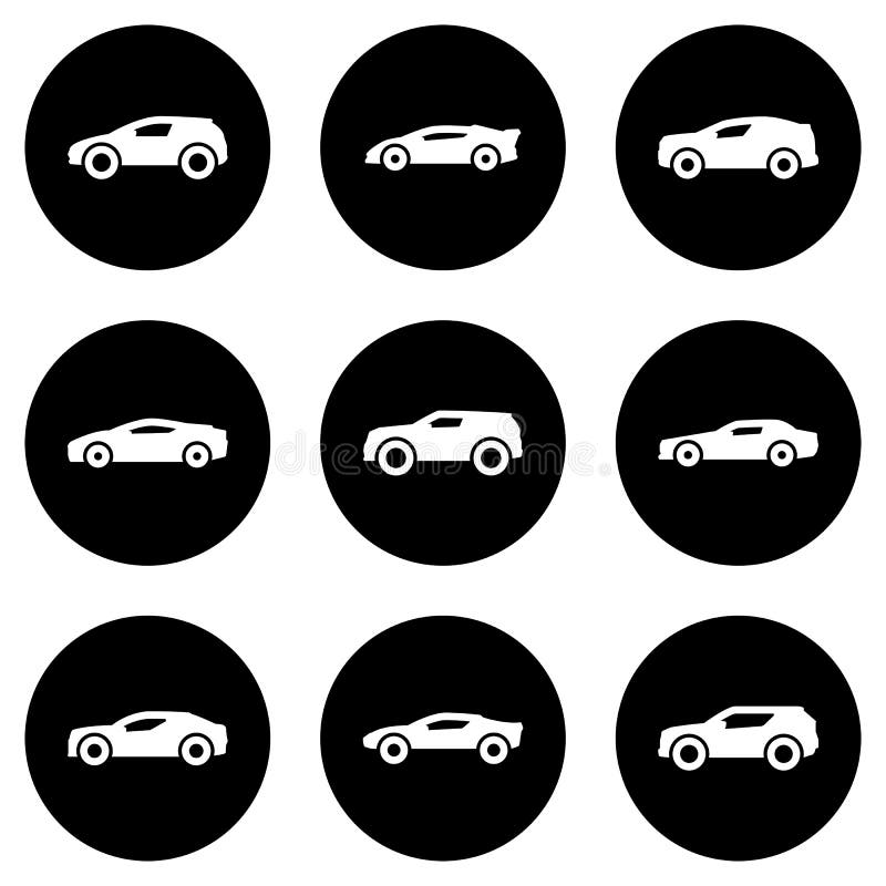 Set of White Icons Isolated Against a Black Background, on a Theme Car ...