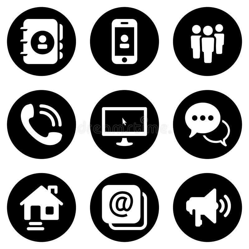 Set of White Icons Isolated Against a Black Background, on a Theme Communications Stock Vector ...