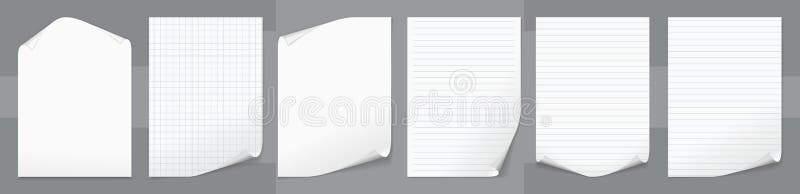 Set of White, Lined Note, Notebook Paper with Folded Corners are on ...