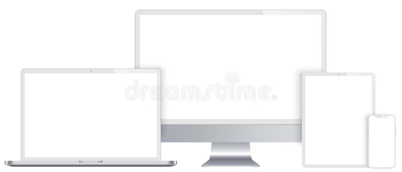 Set White Mockup Technology Devices with White Empty Display - Vector ...