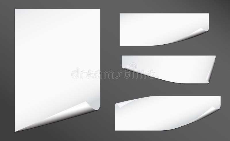 Set of White Notebook Paper Strips with Curled Corners for Text or ...