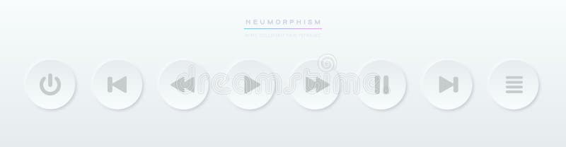 Set of White Play Button Icons. Neumorphic UI Music Player Buttons ...