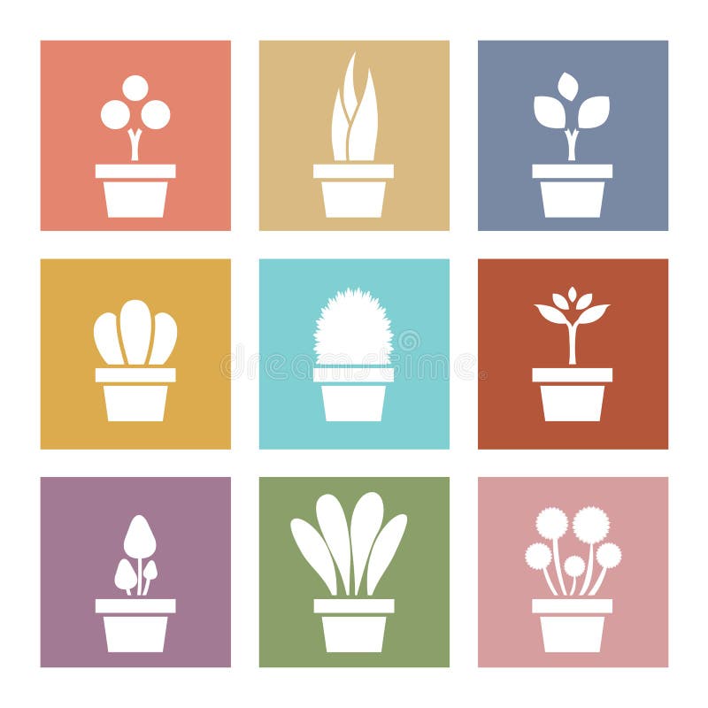 Set Of White Pot Plants Symbol Stock Vector - Illustration of nobody ...