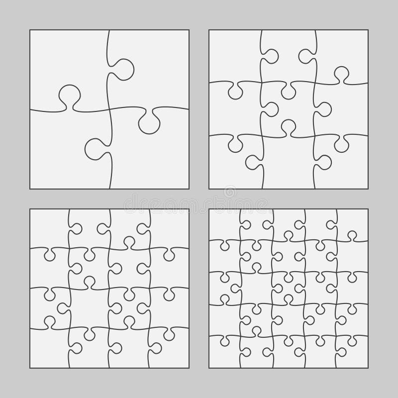 Set White Puzzle Pieces - Four JigSaw Object. Stock Vector ...