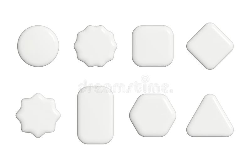 Set of White Realistic 3d Glossy Plastic Geometric Shape Buttons ...