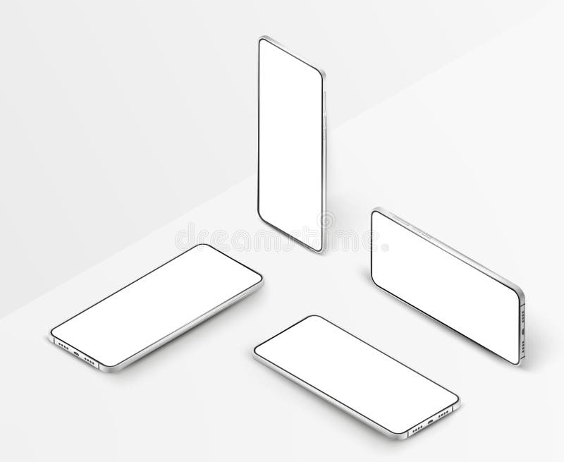 Realistic Isometric Smartphone Set. 3d Metallic Gray Mobile Phone with ...