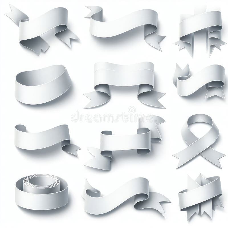 Set of White Ribbons Isolated on White Background Stock Image - Image ...