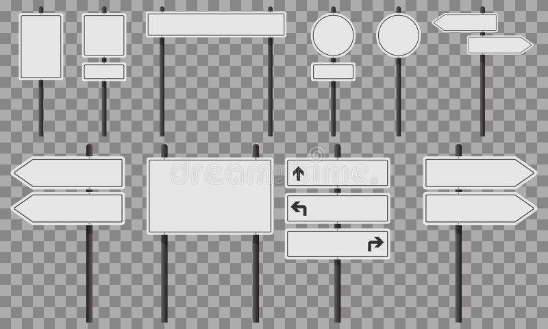 Set of White Road Signs on Black Poles Stock Illustration ...