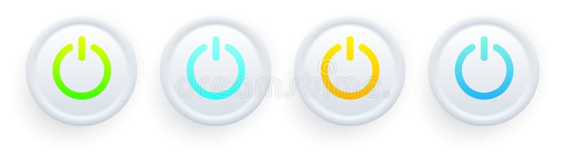 Set of White Round Buttons with Colored Power Symbols. User Interface ...