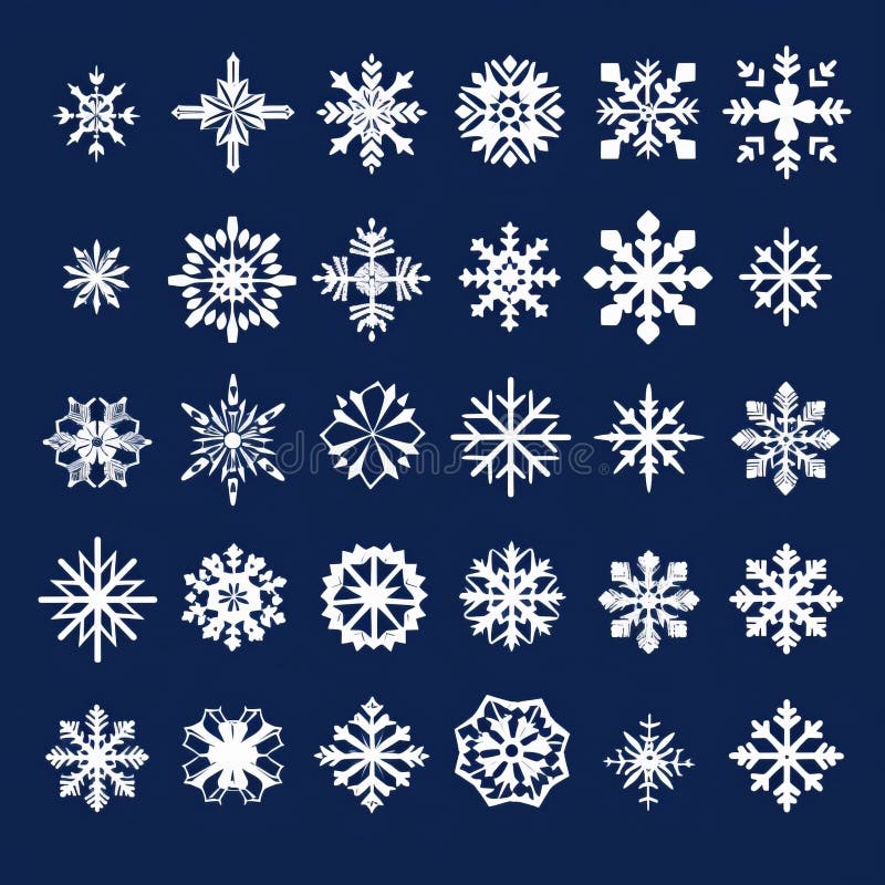 Bold Snowflake Vector Icon Set on Blue Background Stock Illustration ...