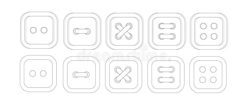 Set of White Square Buttons. Button with Two and Four Holes. Sewn ...