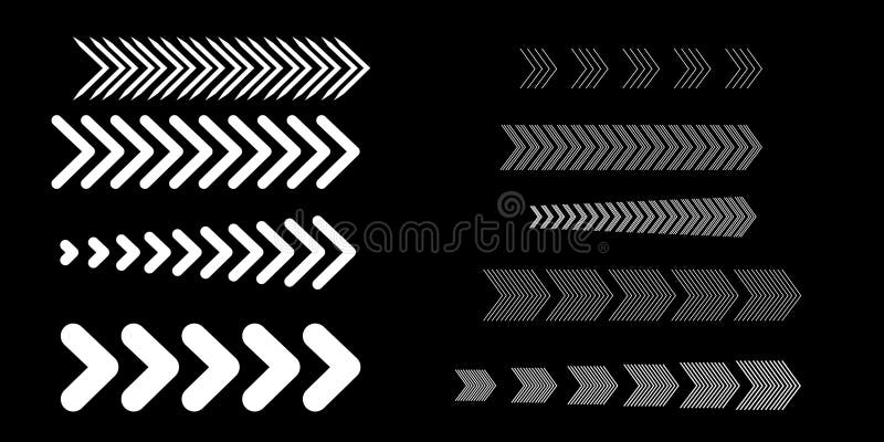 Set of White Straight Arrows Isolated on the Dark Background Stock ...