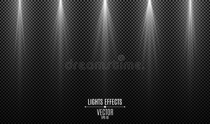 Set of White Stylish Lights Effects Isolated on a Dark Transparent ...