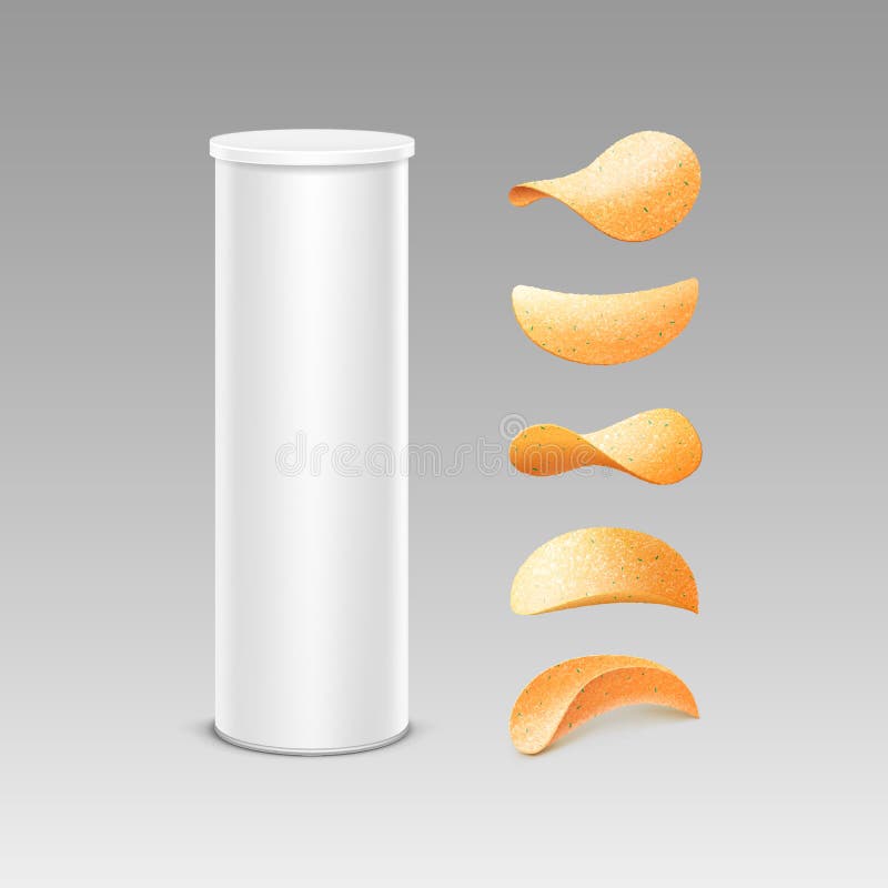 Set of White Tin Box Tube with Potato Chips Stock Vector - Illustration ...
