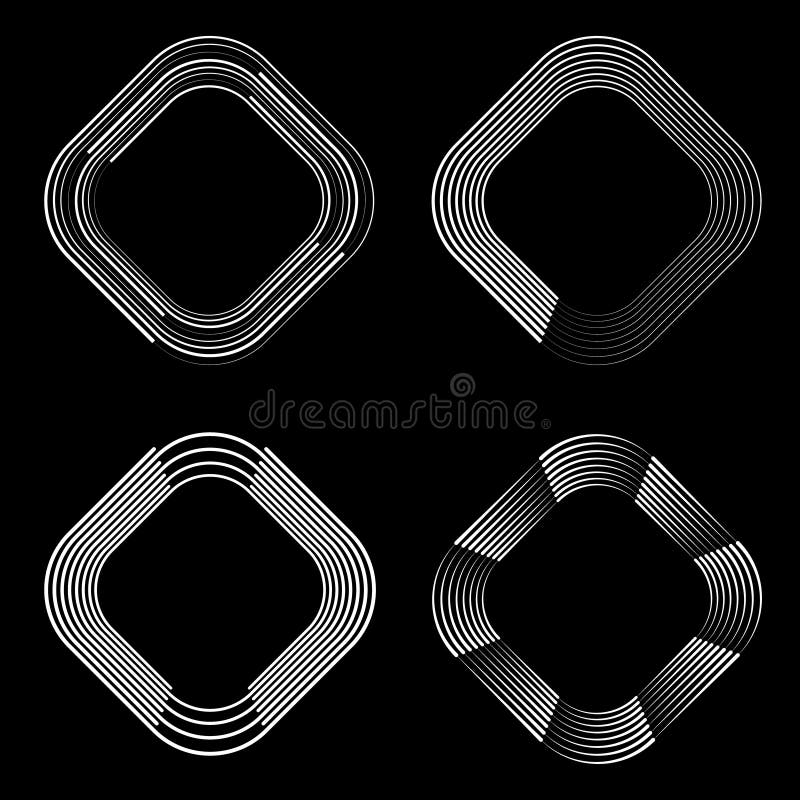 Set of White Vector Abstract Lines in Rounded Rectangle Form Stock ...
