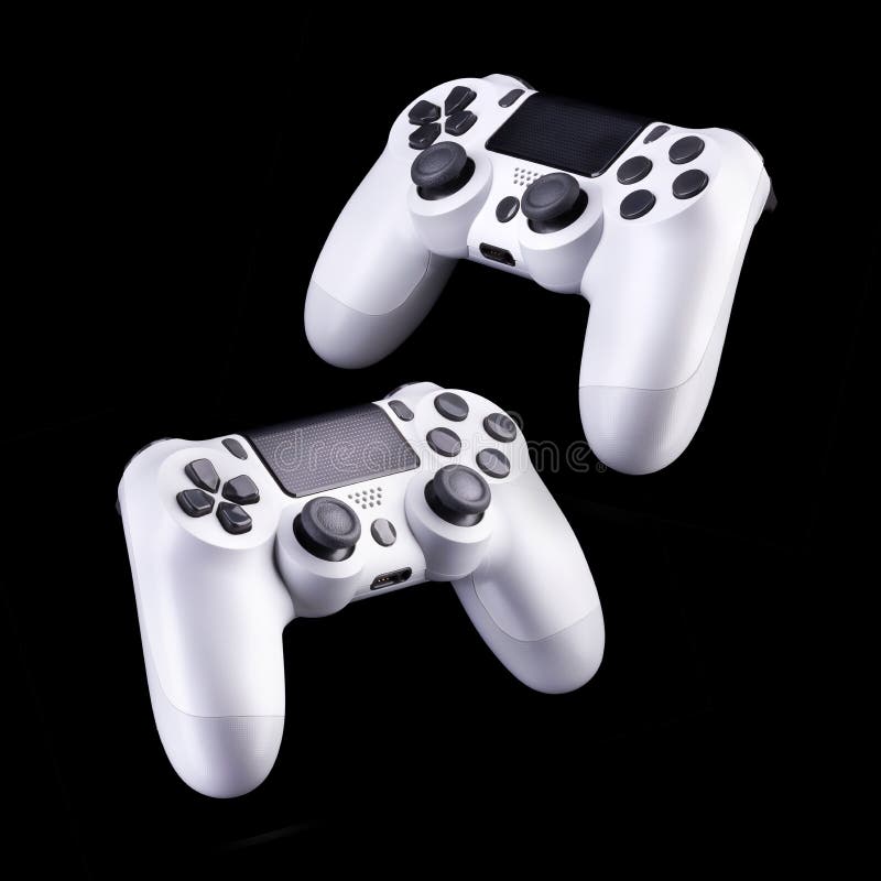 Set Of White Video Game Joysticks Gamepad Isolated On A Black ... Set Of White Video Game Joysticks Gamepad Isolated On A Black ...