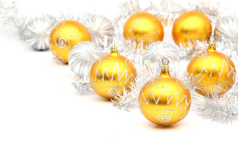 Set of White and Yellow Christmas Balls Stock Photo - Image of light ...