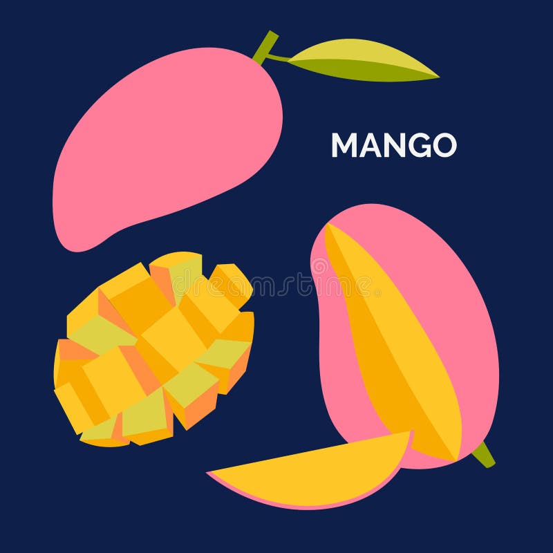 Set of Whole and Half Mango, Sliced. Doodle Illustration of Vector ...
