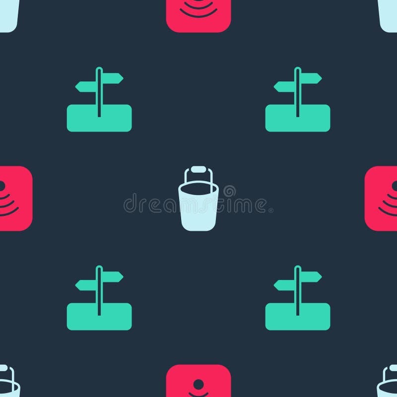 Set Wi-Fi Wireless Internet, Bucket and Road Traffic Sign on Seamless ...