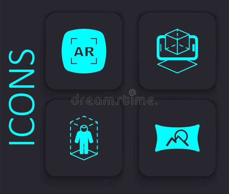 Set Wide Angle Picture, Augmented Reality AR, 3d Modeling and Icon ...
