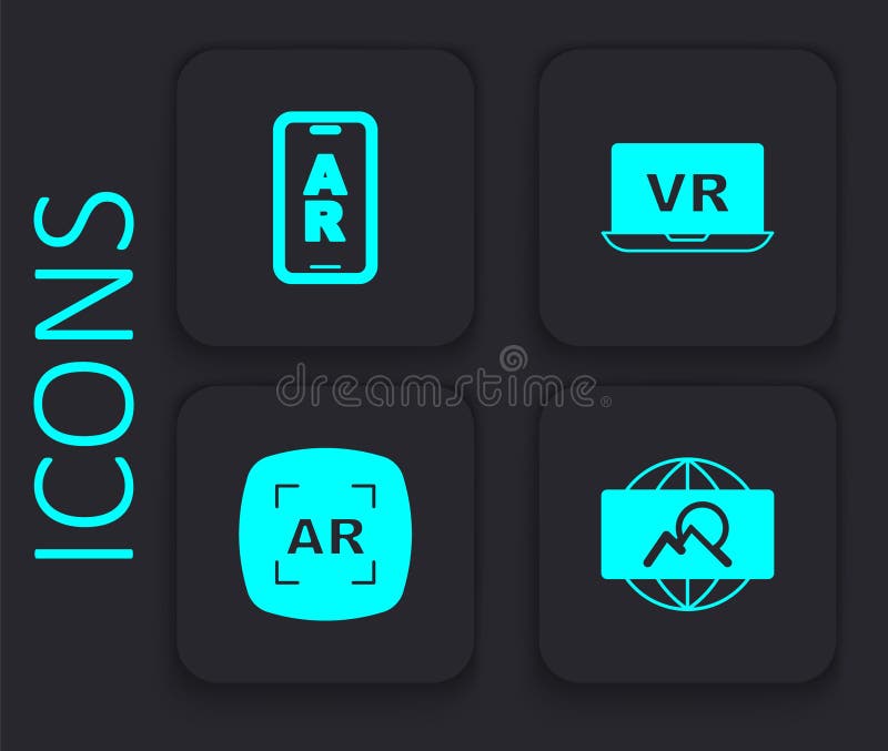 Set Wide Angle Picture, Augmented Reality AR, Virtual and Icon. Black ...