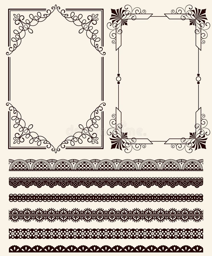 Frames and Ribbons Vector Monochrome Sketch Set Stock Illustration ...