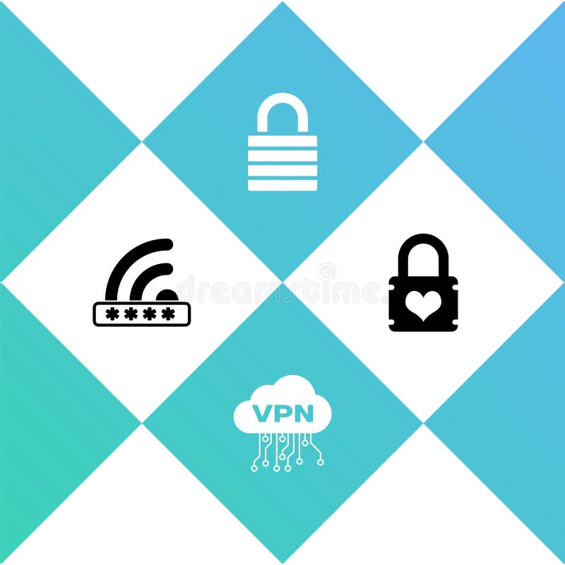 Set Wifi Locked, Cloud VPN Interface, Lock and Padlock with Heart Icon ... Set Wifi Locked, Cloud VPN Interface, Lock and Padlock with Heart Icon ...