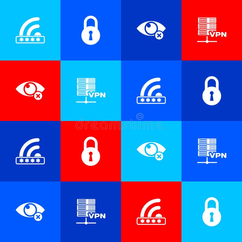 Set Wifi Locked, Lock, Invisible or Hide and Server VPN Icon. Vector ...