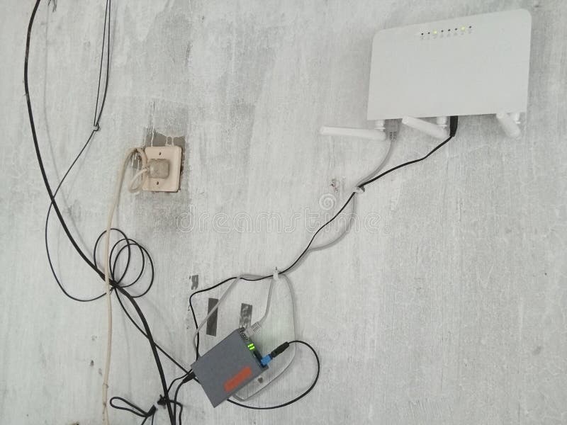 A Set of Wifi Network Tools Attached To the White Wall Stock Photo ...