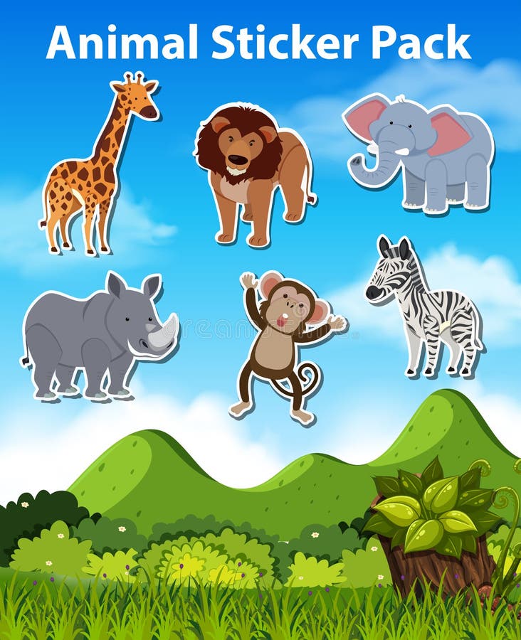Set of wild animal sticker stock vector. Illustration of rhinoceros ...