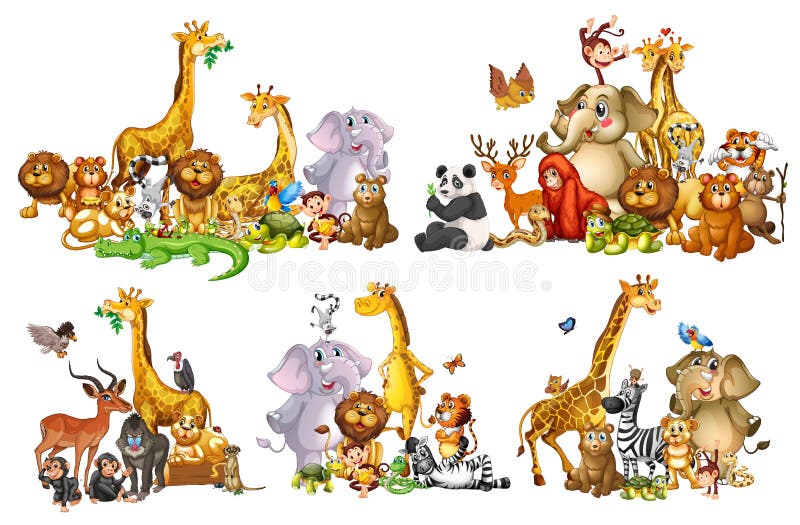 Set of Wild Animals in Groups on White Background Stock Vector ...