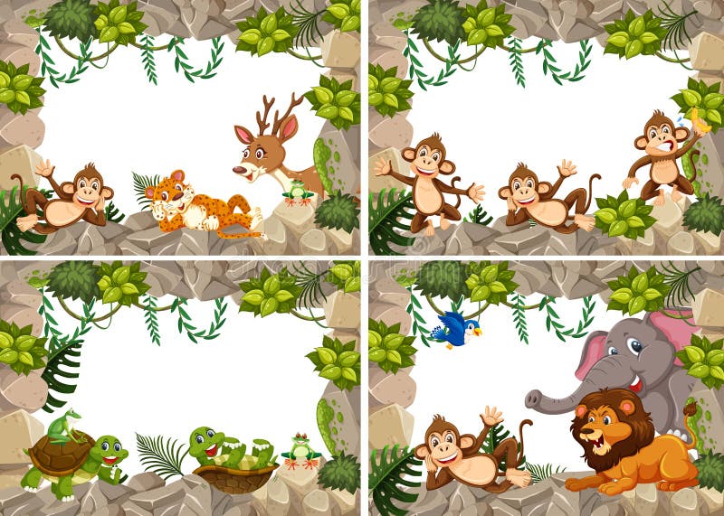 Set of Wild Animals Nature Frame Stock Vector - Illustration of graphic ...