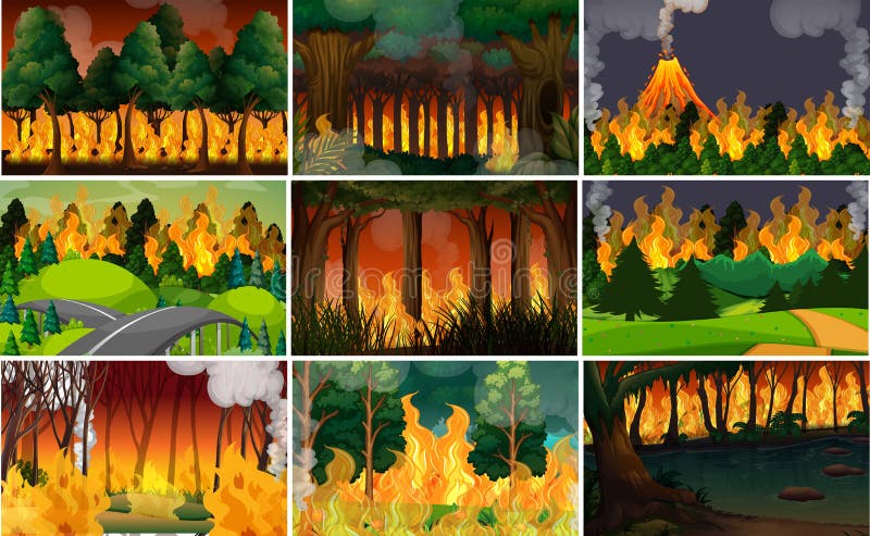 Set of Wild Fire Background Stock Vector - Illustration of burnt ...