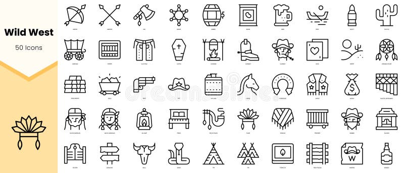 Set of Wild West Icons. Simple Line Art Style Icons Pack Stock Vector ...
